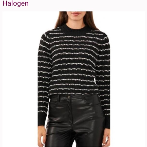 Halogen | Sweaters | Halogen Blackwhite Striped Wool Blend Sweater Xl ...